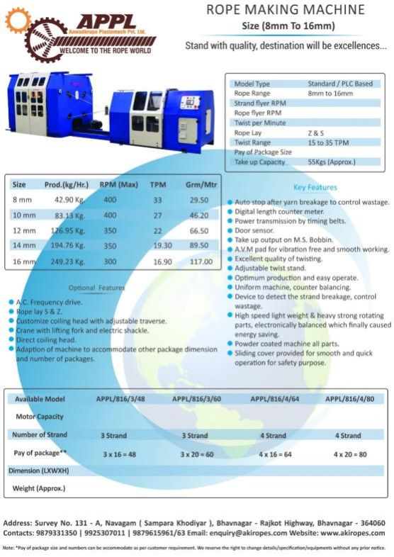 Rope Making Machines - Manufacturer, Exporter & Supplier from Bhavnagar ...